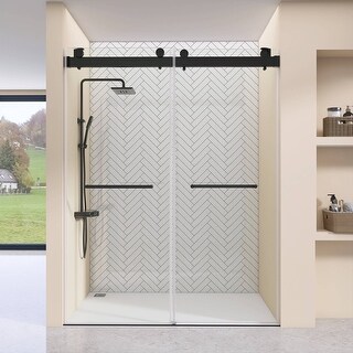 ZEAFIVE Double Sliding Frameless Shower Door With Soft Close & Anti ...