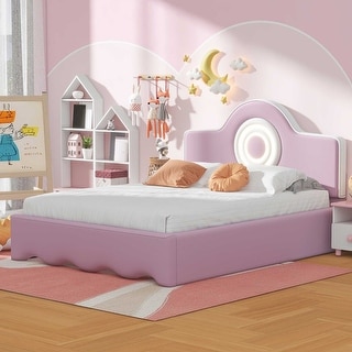 Twin/Full Size Cute Bed Frame with LED Headboard, Wave Design ...