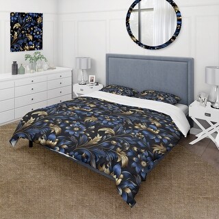 Designart "Gold And Blue Luxury Damask Serenade II" Damask Bedding ...
