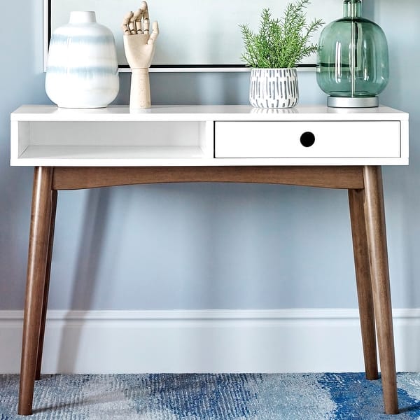 Mid-Century Modern Computer Writing Office Desk with Drawer and Storage ...