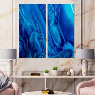 Designart "Dark Blue Abstract Acrylic Paint Mix" Abstract Canvas Wall ...