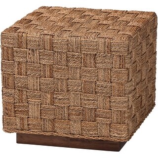 Bohemian Natural Seagrass End Table with Basketweave Design, 17.7x17 ...