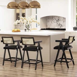 Milan 25.5" Modern Resin Webbing Back Bar Stool with Arms, Set of 3 ...