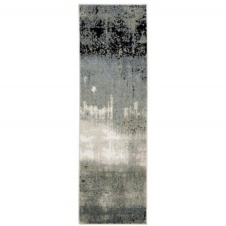 2' X 8' Blue Green Grey And Beige Abstract Power Loom Stain Resistant ...