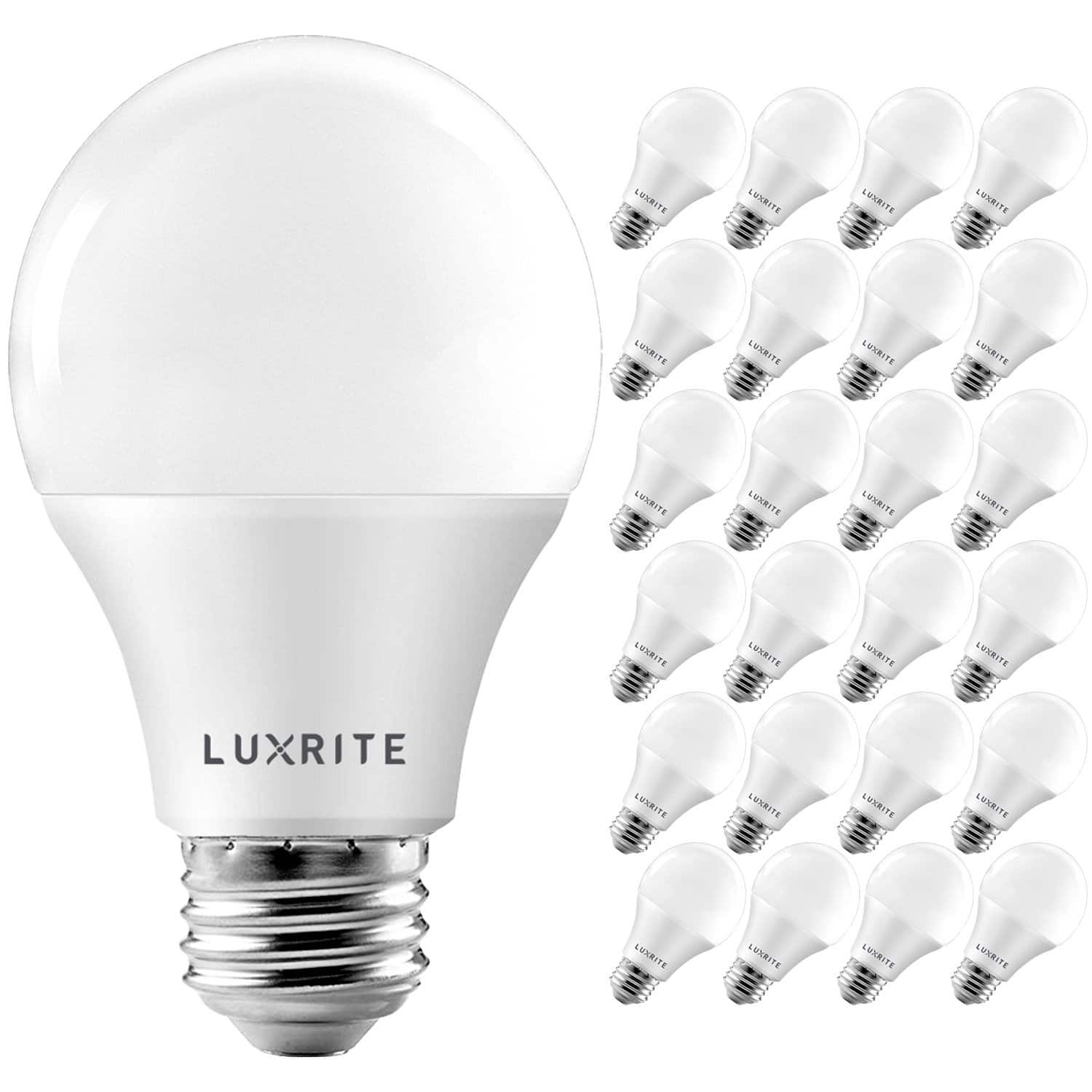 Luxrite A19 LED Light Bulb 60W Equivalent 3500K 800 Lumens Dimmable 9W Enclosed Fixture Rated ...