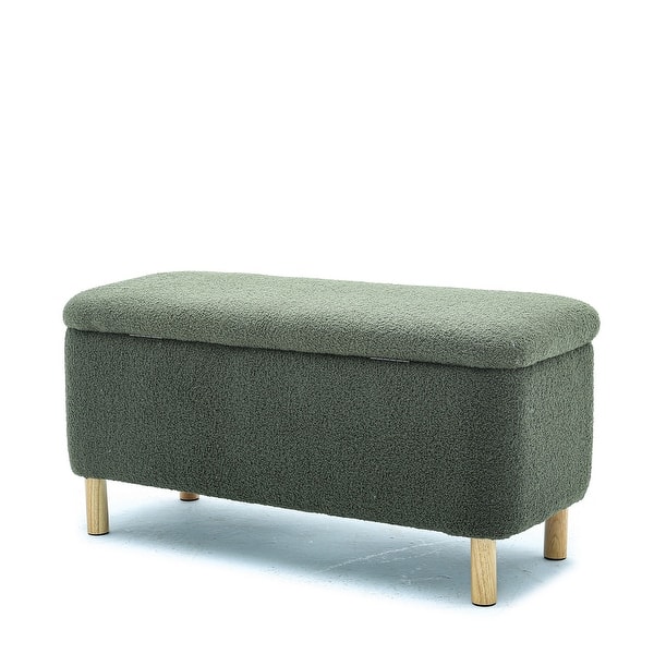 Dark Green Hall Tree Shoe Storage Bench Boucle Upholstered Storage ...