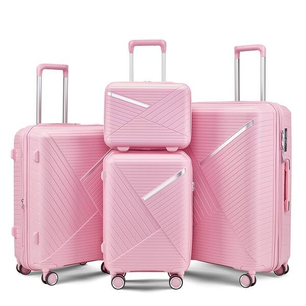 Pink Luggage 4 Piece Set Suitcase Spinner Lightweight Hardshell ...