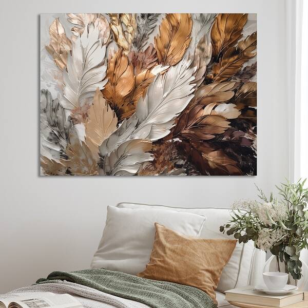 Designart "Gold Feather Extravaganza Iv" Glam Feather Canvas Print ...