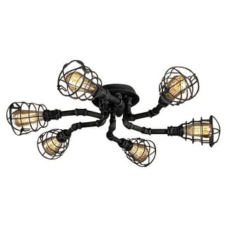 6 light industrial pipe ceiling light with black finish - Bed Bath ...