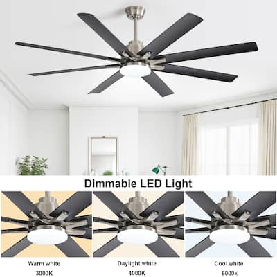 66 Inch Large Ceiling Fan with Dimmable LED Light, Smart Control 8 ABS ...