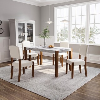 5PCS Faux Marble Top Dining Table Set - Bed Bath & Beyond - 42834093