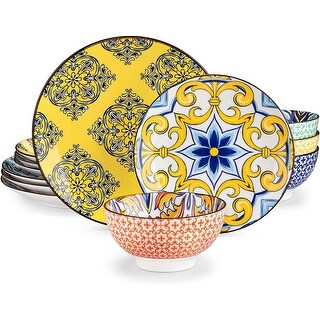 Dinnerware Sets for 4 Colorful Porcelain Set 12 Pieces - Bed Bath ...