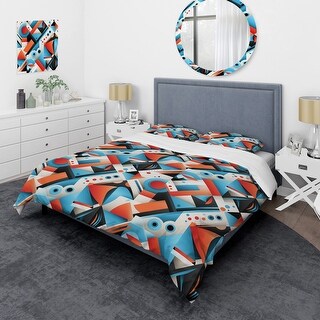 Designart "Pink And Blue Popart Trendy Patterns IV" Blue Modern Bed ...