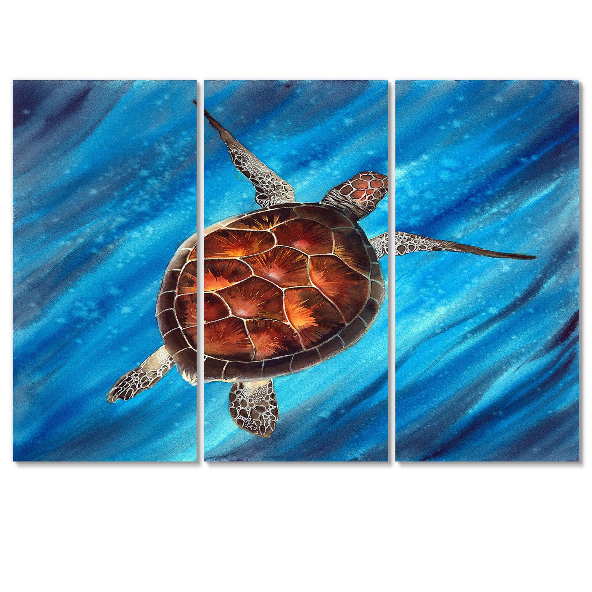 Designart Colorful Sea Turtle Swimming In Blue Nautical And Coastal