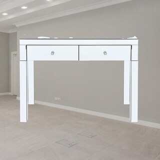 Contemporary Computer Desk with Mirrored Finish, Soft-Close Drawers ...