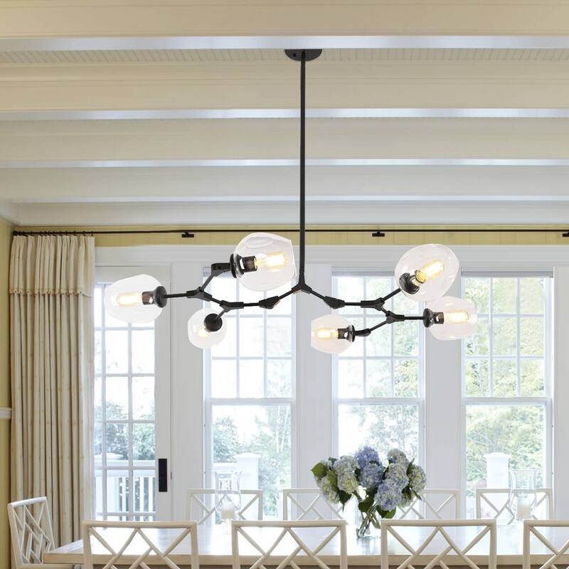 Wide Abstract Chandelier with Clean Glass Shades Black Matte Finish, 3 ...