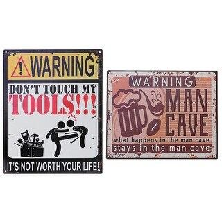 Embossed Metal Wall Sign Man Cave & Don't Touch My Tools - Set of 2 ...