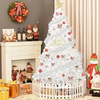 6FT White Christmas Tree Premium Hinged Artificial Pine Tree with Solid ...