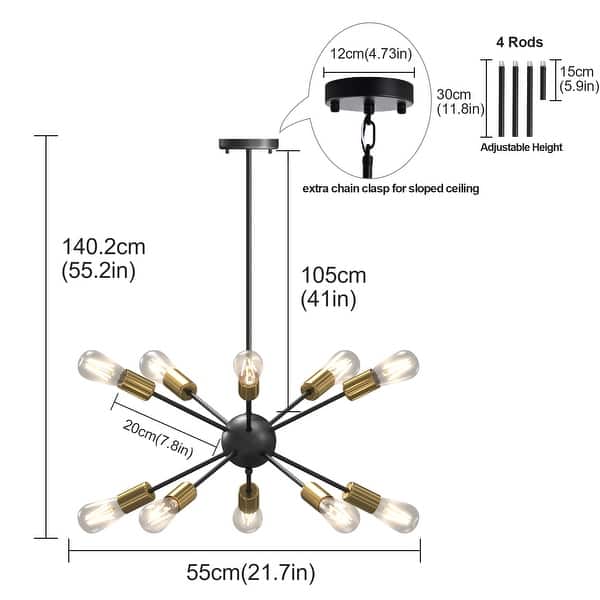 Modern Sputnik Chandelier Black and Gold 10 Light Pendant Light - Bed ...