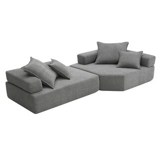 Gray L Shaped Corner Sleeper Sofa Convertible Floor Irregular Couch ...