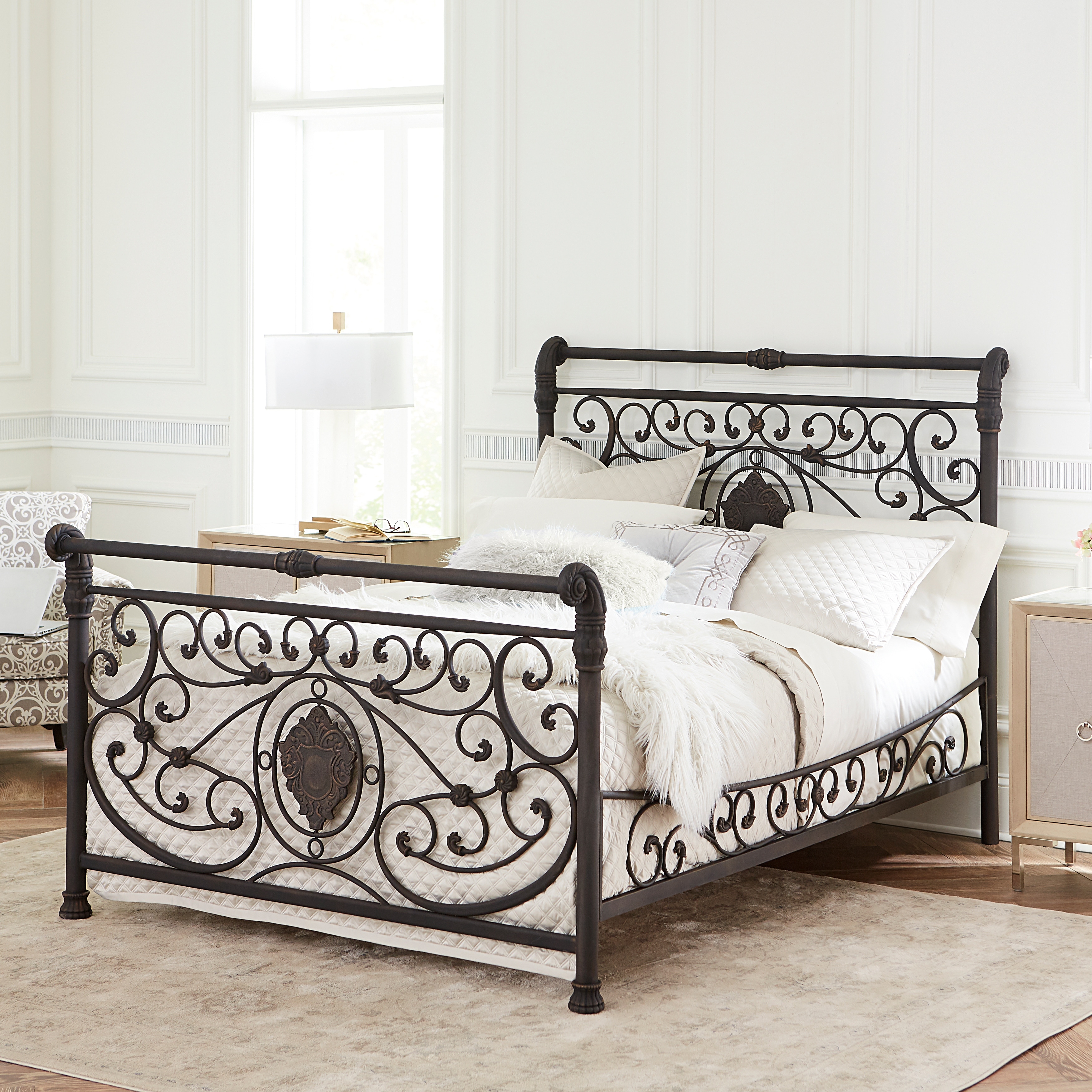 Metal sleigh bed king store
