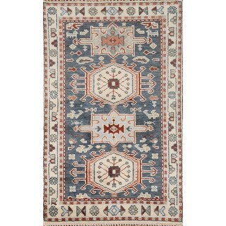 Geometric Kazak Indian Rug Handmade Wool Carpet - 3'0"x 4'11" - Bed ...