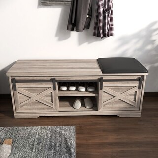 47 Inch Modern Farmhouse Sliding X Barn Door Litterbox Bench with Entry ...