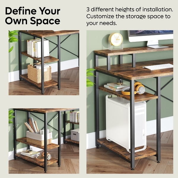 Dual monitor computer desk with hutch store