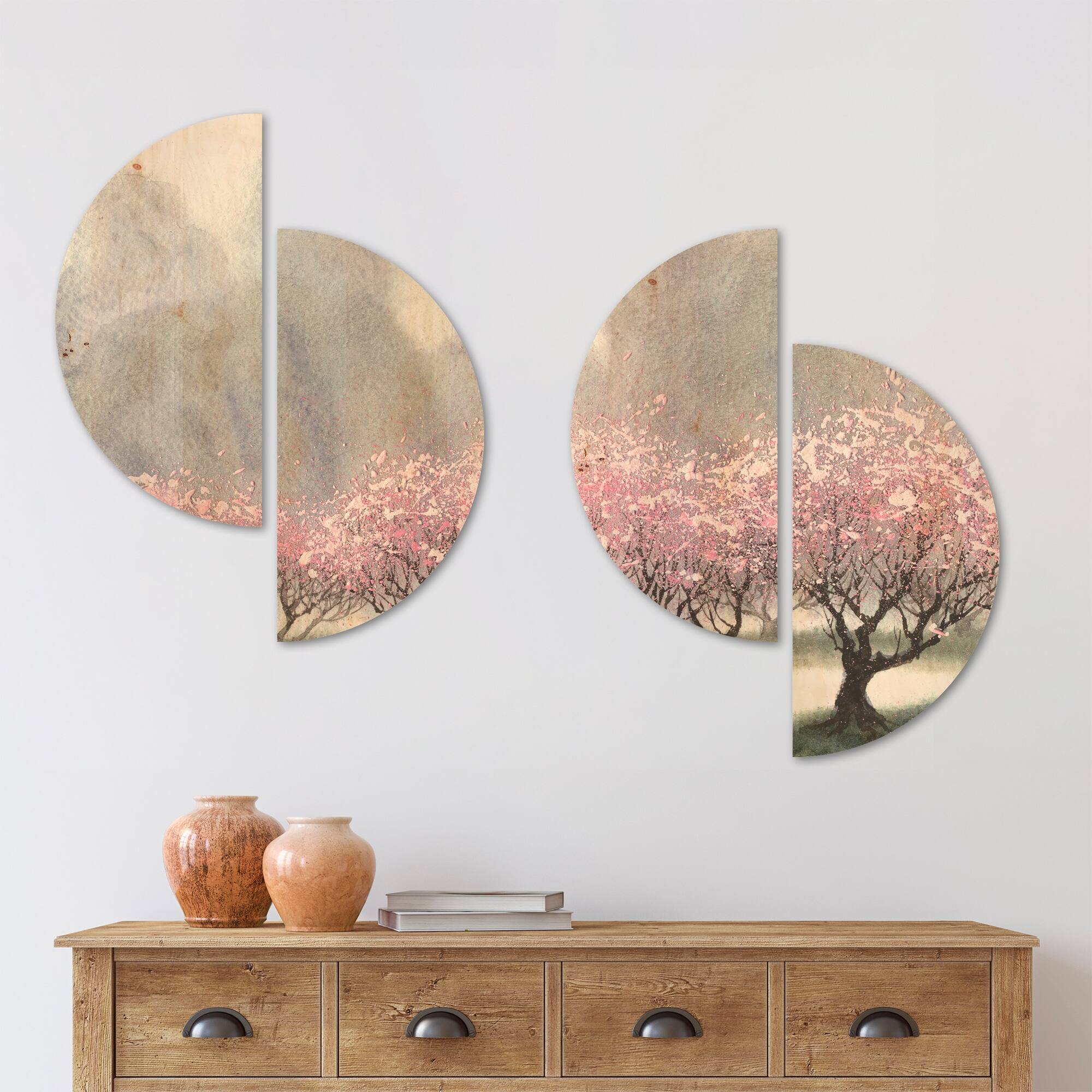 Designart Flowering Trees At Spring Landscape Wood Wall Art Set Of 4