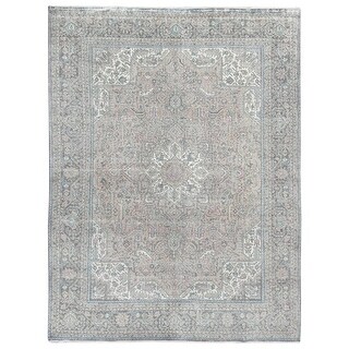 Shahbanu Rugs Light Red Hand Knotted Cropped Thin Worn Wool Shabby Chic ...