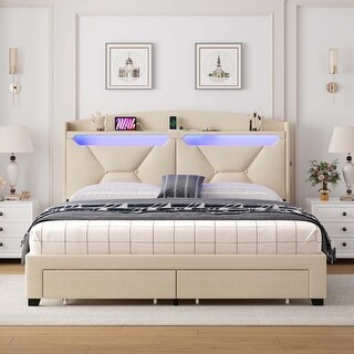 Storage Headboard ,FULL-QUEEN Size with RF LED Lights - Bed Bath ...