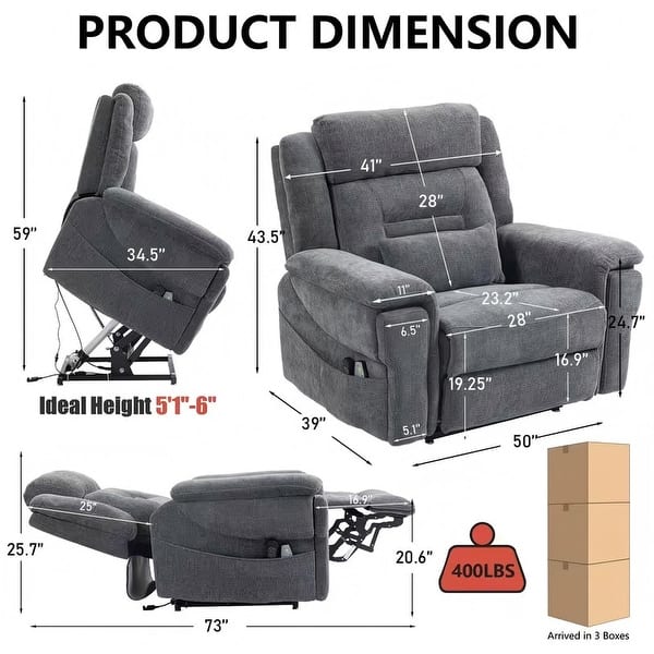 50-In Oversized Dual Motors Power Lift Recliner,Extra Wide Seat Lift ...
