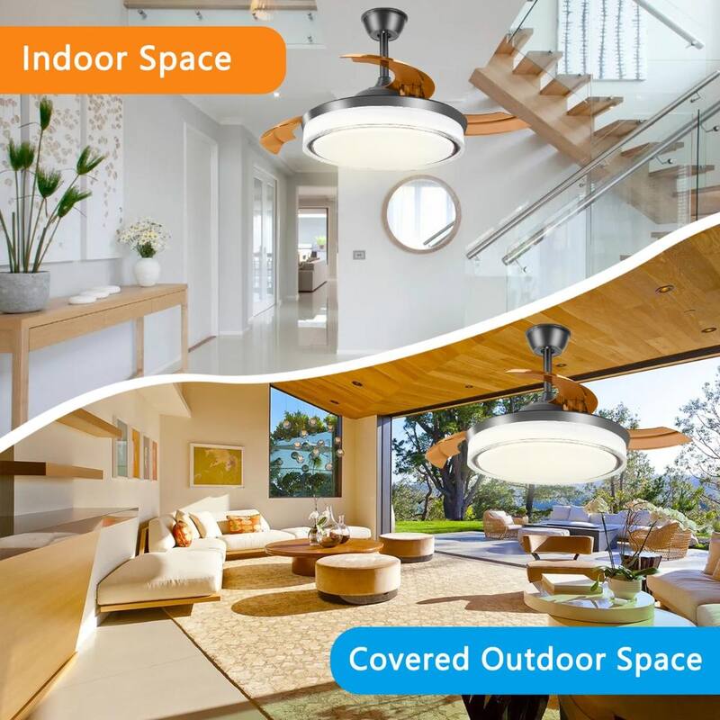 Retractable Ceiling Fan with Lights Remote Control, Boomerang Blade ...