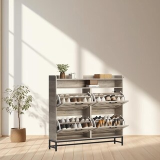 Retro Rustic Shoe Rack Cabinet Storage with Flip Doors and Anti ...