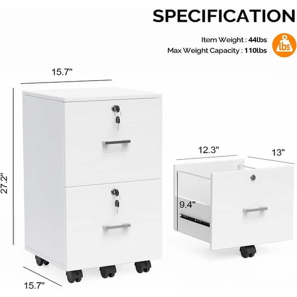 2-Drawer Rolling Wood File Cabinet with Lock - Bed Bath & Beyond - 38367398