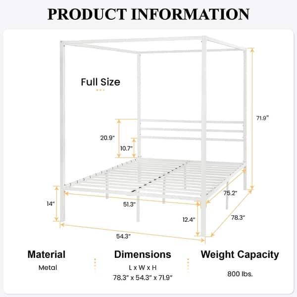 Metal Canopy Bed Frame Full Size/Mattress Foundation with Metal Slats ...