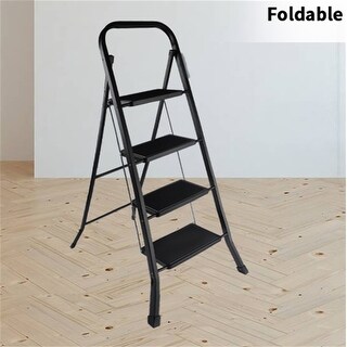 4 Step Ladder Folding Step Stool with Wide Anti-Slip Pedal Black - Bed ...