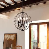 Antique Bronze 4-Light Globe Sphere Orb Cage Chandelier with Crystals ...