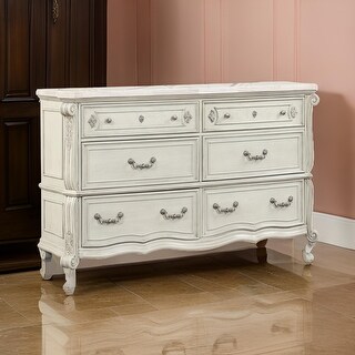 Ellia 68 Inch Wide Dresser, Scrolled, 6 Drawers, Vintage Ivory White ...