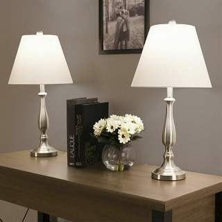 Set of 2 Brushed Steel Table Lamp Set with Shades Led Bulbs Included ...