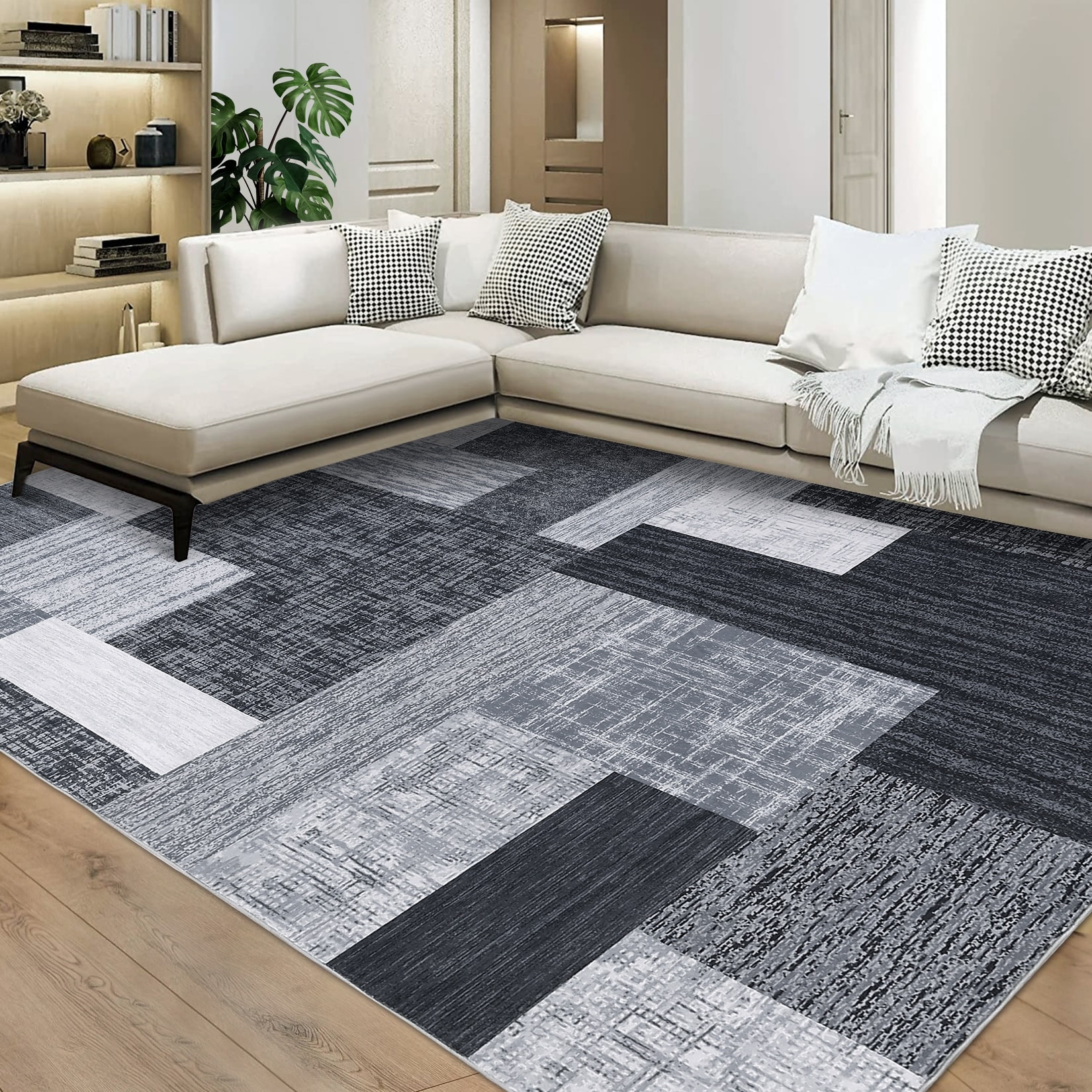 Whizmax Geometric Modern Rug Rug for Living Room Washable Rugs Non Slip ...