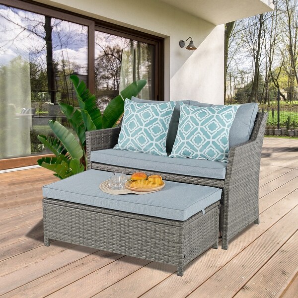 Outdoor 2 piece Cushioned Sofa and Storage Ottoman Wicker Loveseat On Sale Bed Bath Beyond 33248708