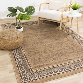 Florence Collection - Beige/Cream Ornate Border Rug - 5'3" x 7'4" - Bed ...