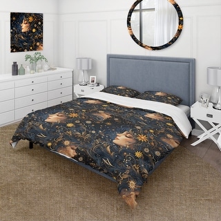 Designart "Blue Celestial Boho Pattern I" Floral bedding set with shams ...