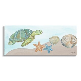 Stupell Green Turtle Swimming Starfish Shells Sea Life Canvas Wall Art ...