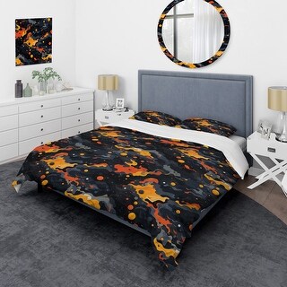 Designart "Cosmic Camo Odysses" Yellow Modern Bedding Covert Cet With 2 ...