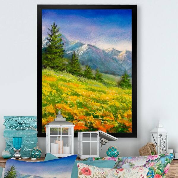 Designart "Blossing Field In The Pine Mountains" Traditional Framed ...