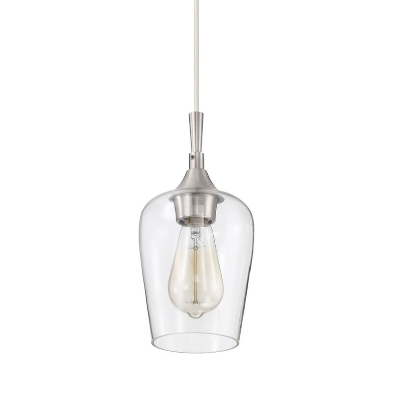 Brushed Nickel 1-Light Modern Mini Pendant with Clear Glass Shade ...