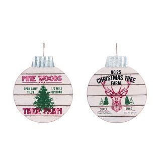 Transpac Wood 15 in. White Christmas Tree Farm Ornament Set of 2 - Bed ...