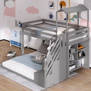 Gray Solid Pine Wood and MDF Twin over Full Bunk Bed - Bed Bath ...